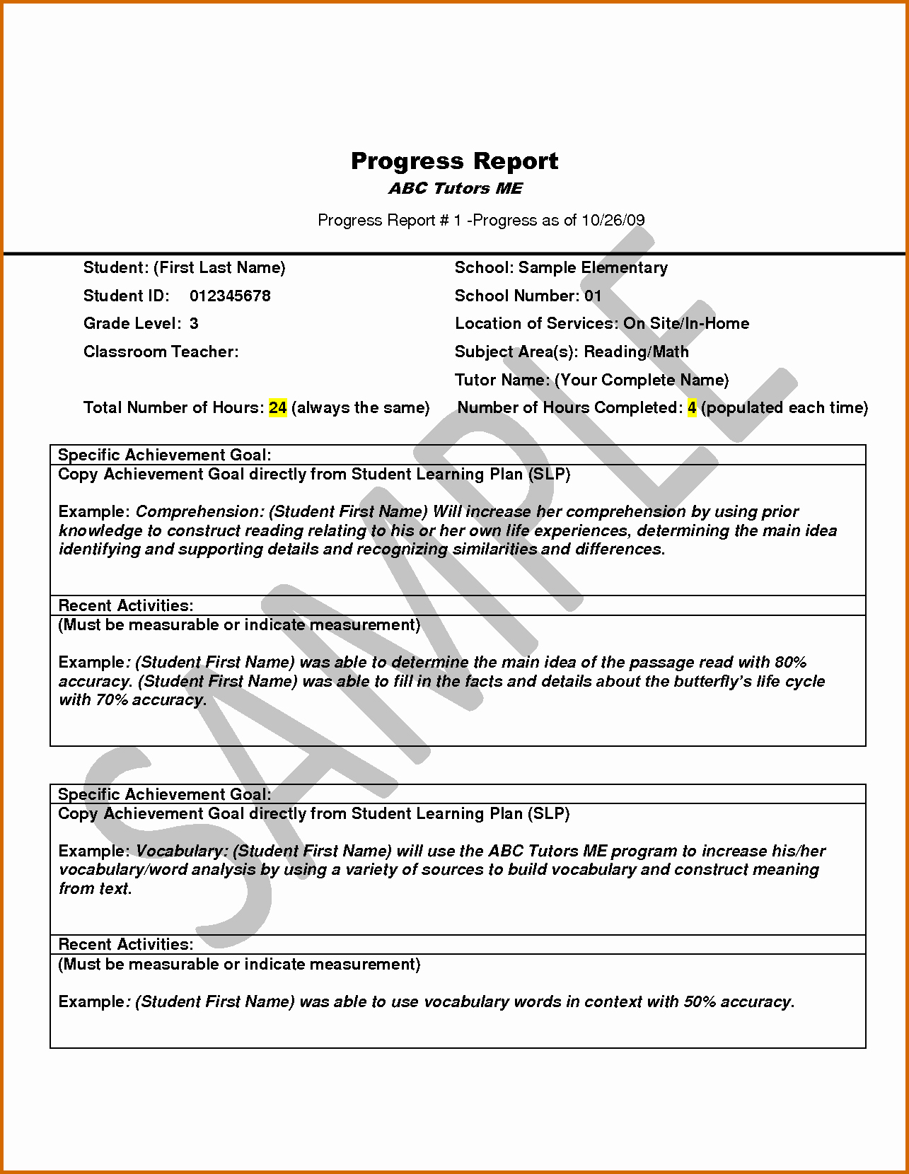 Student Progress Report Template