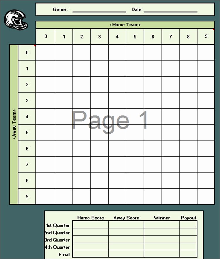 Printable Football Squares Template Excel