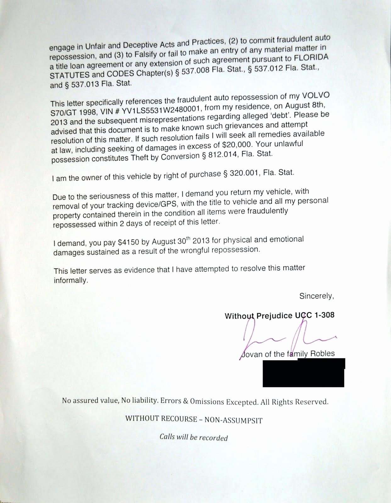 Repo Letter Template