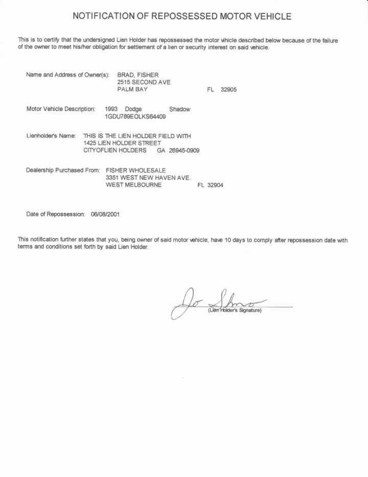 Repo Letter Template