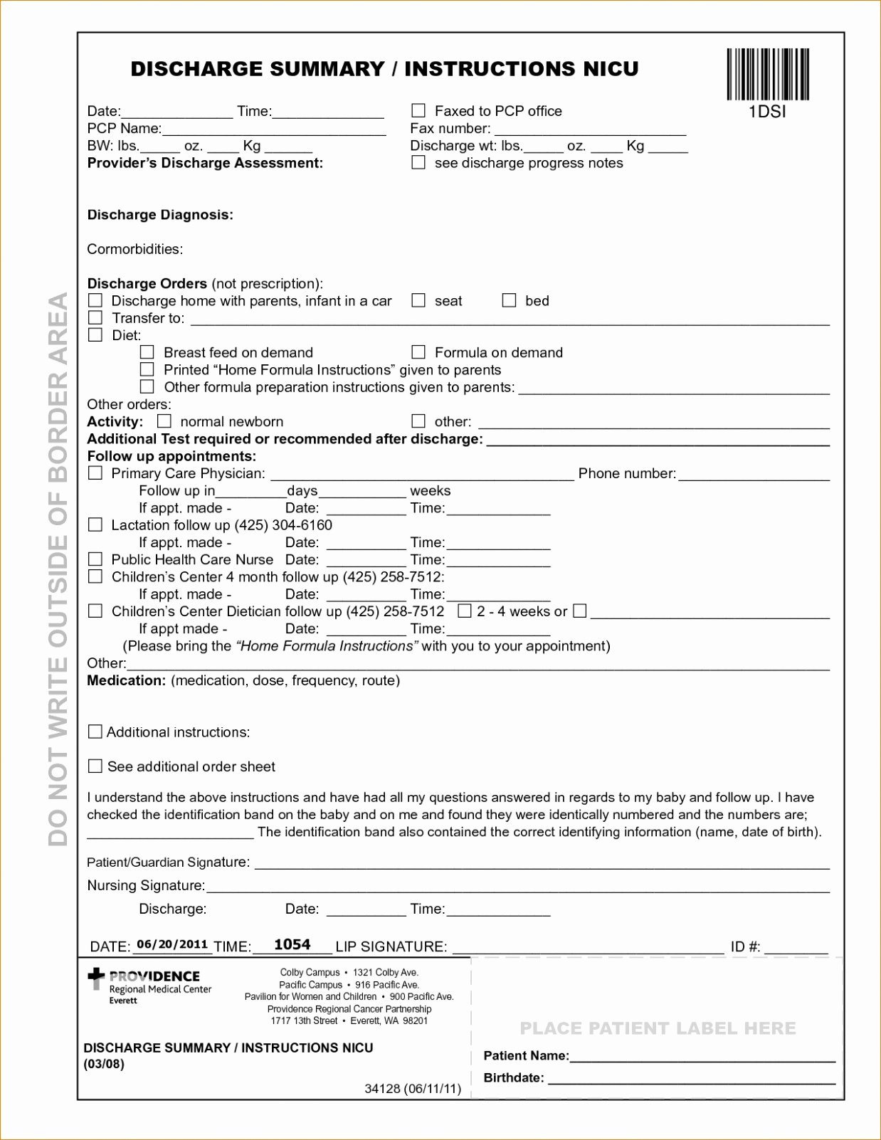Printable Fillable Hospital Discharge Papers