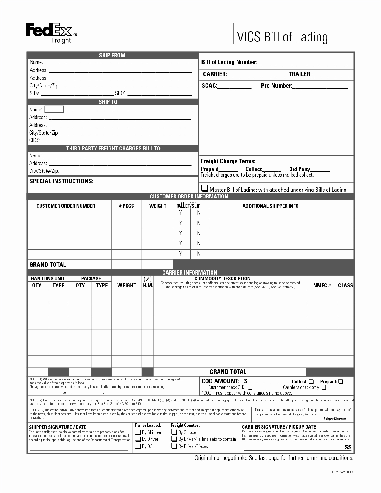 Bill Of Lading Template Word