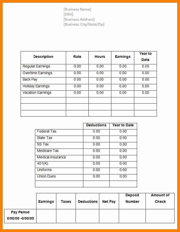 Truck Driver Pay Stub Template
