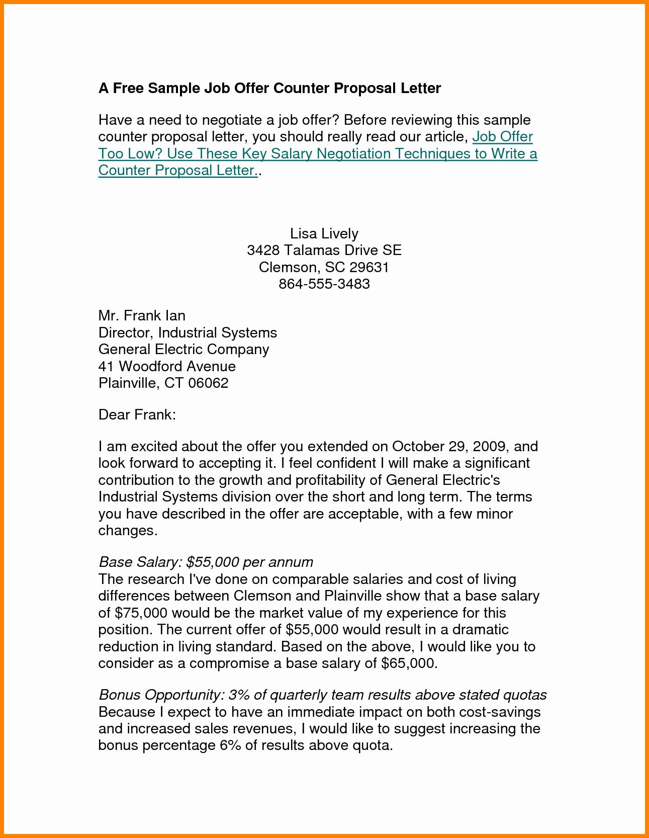 Salary Proposal Letter Sample Latter Example Template