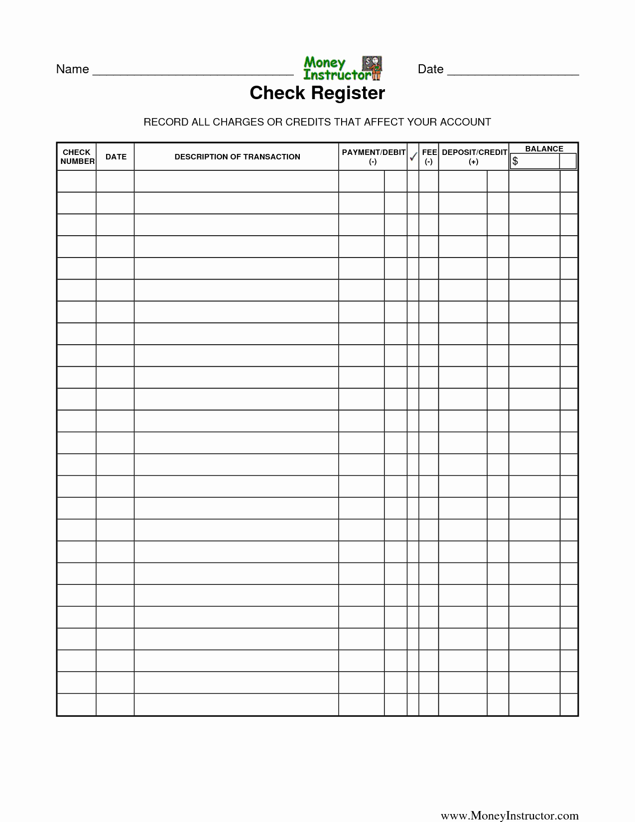 Free Checkbook Register Template Letter Example Template