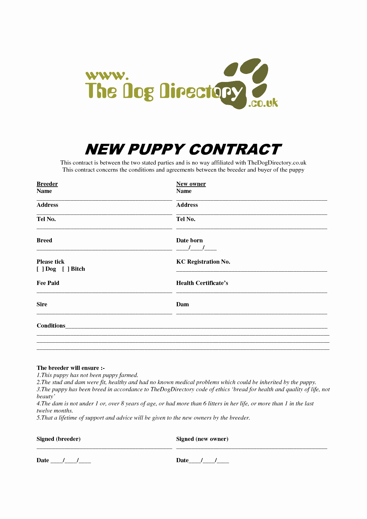 Free Printable Puppy Puppy Deposit Contract Printable Word Searches
