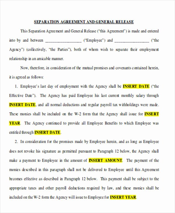 Employment Separation Agreement Template Letter Example Template Employment Separation Agreement Template Letter Example Template