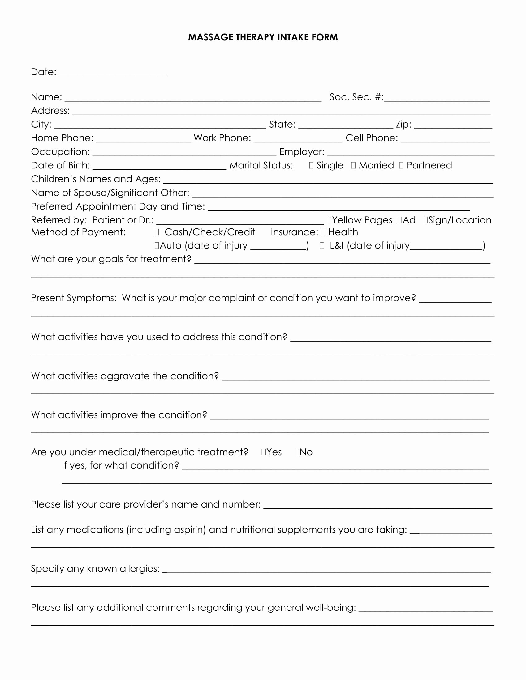 Free Patient Intake Form Template Latter Example Template