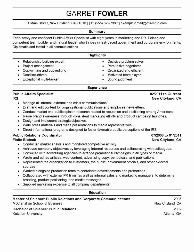 Public Relations Resume Template Letter Example Template