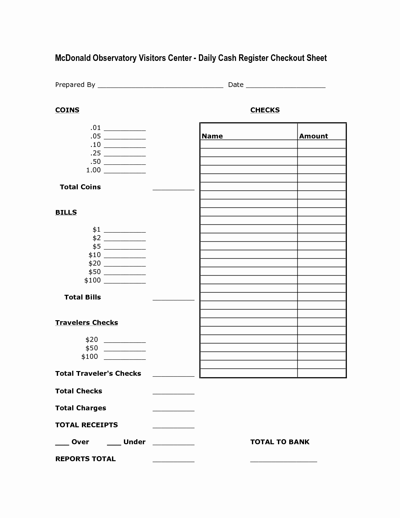 Printable Cash Count Sheet Excel Printable Word Searches