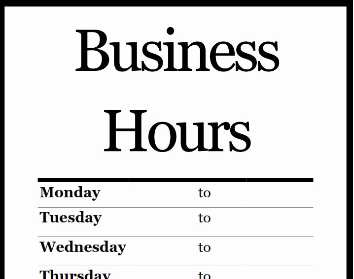 Hours Of Operation Template