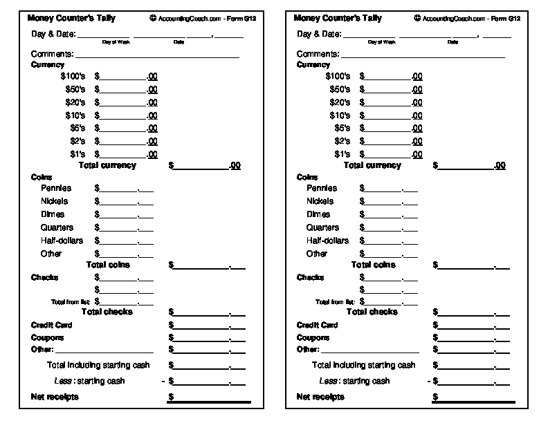 Cash Drawer Count Sheet Template Free