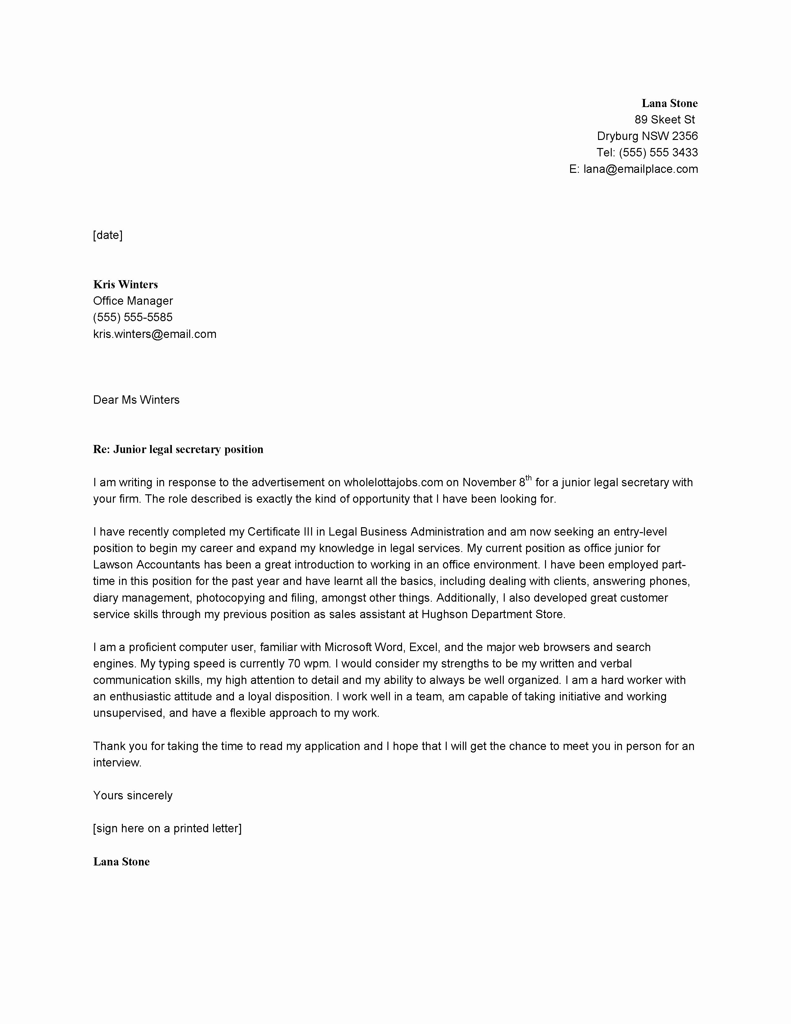 Legal Cover Letter Samples