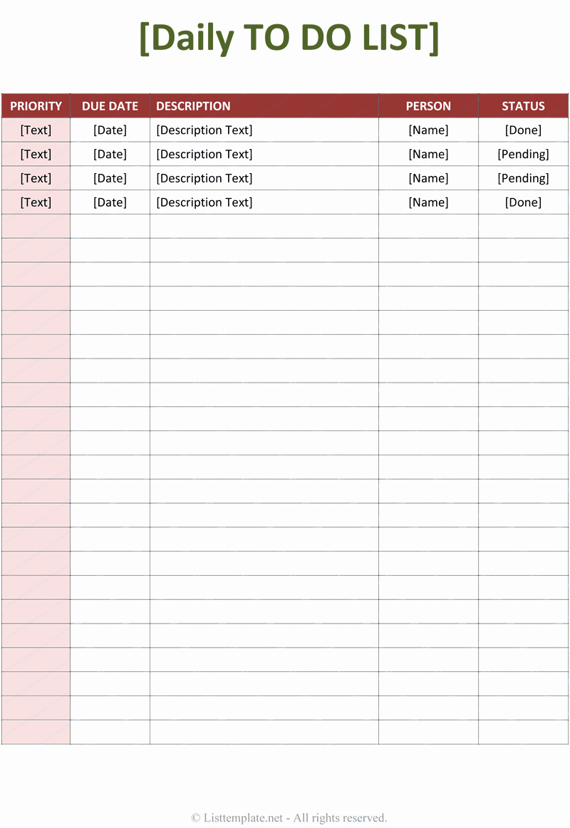 Daily Task List Template Latter Example Template