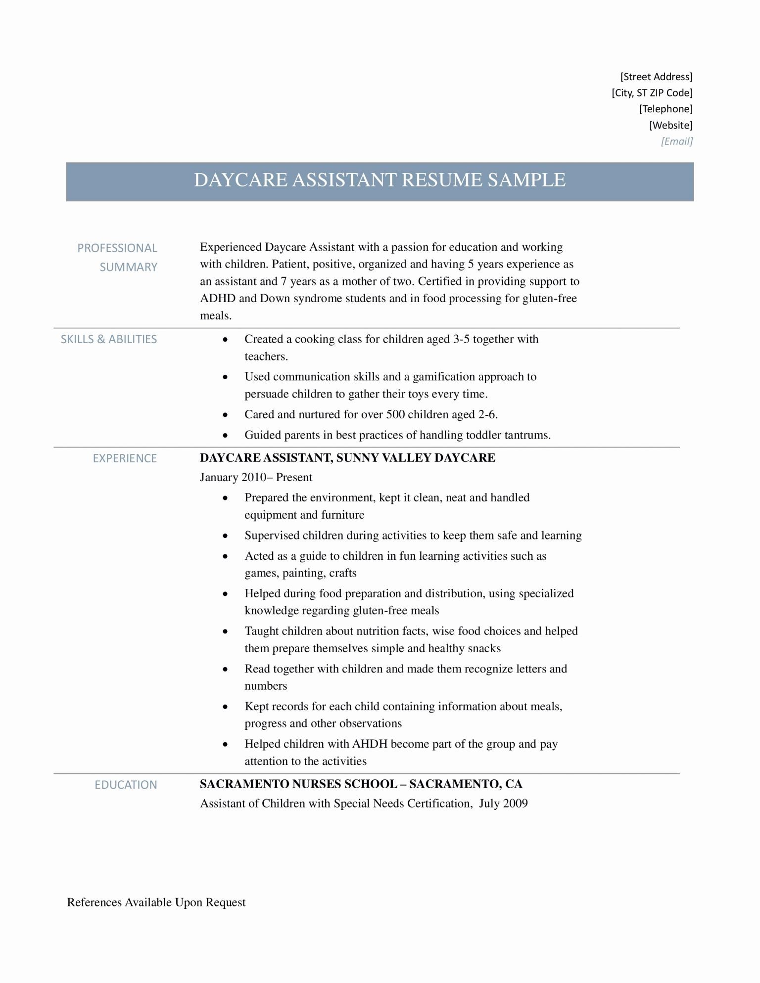 Day Care Responsibilities Resume