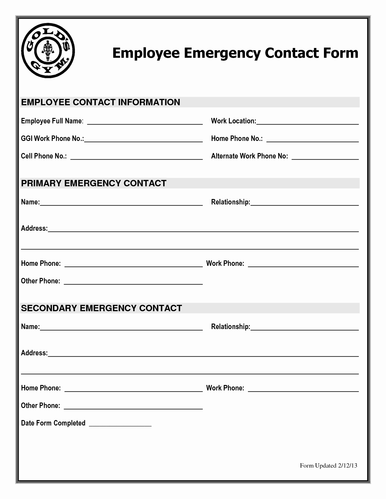 Emergency Contacts Form Templates