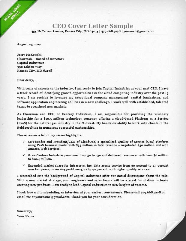 Senior Executive Cover Letter Examples Latter Example Template