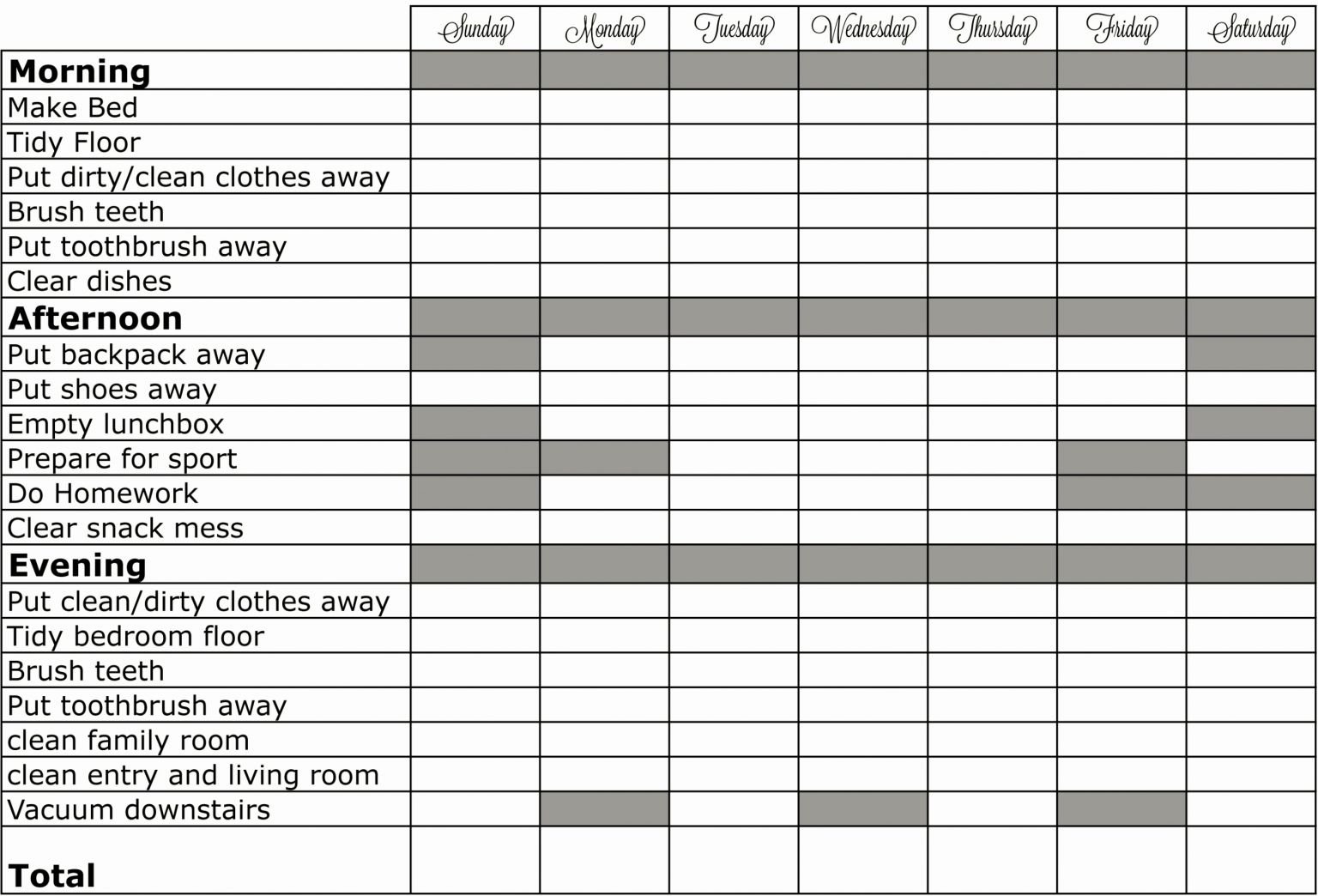 Weekly Chore Charts Template