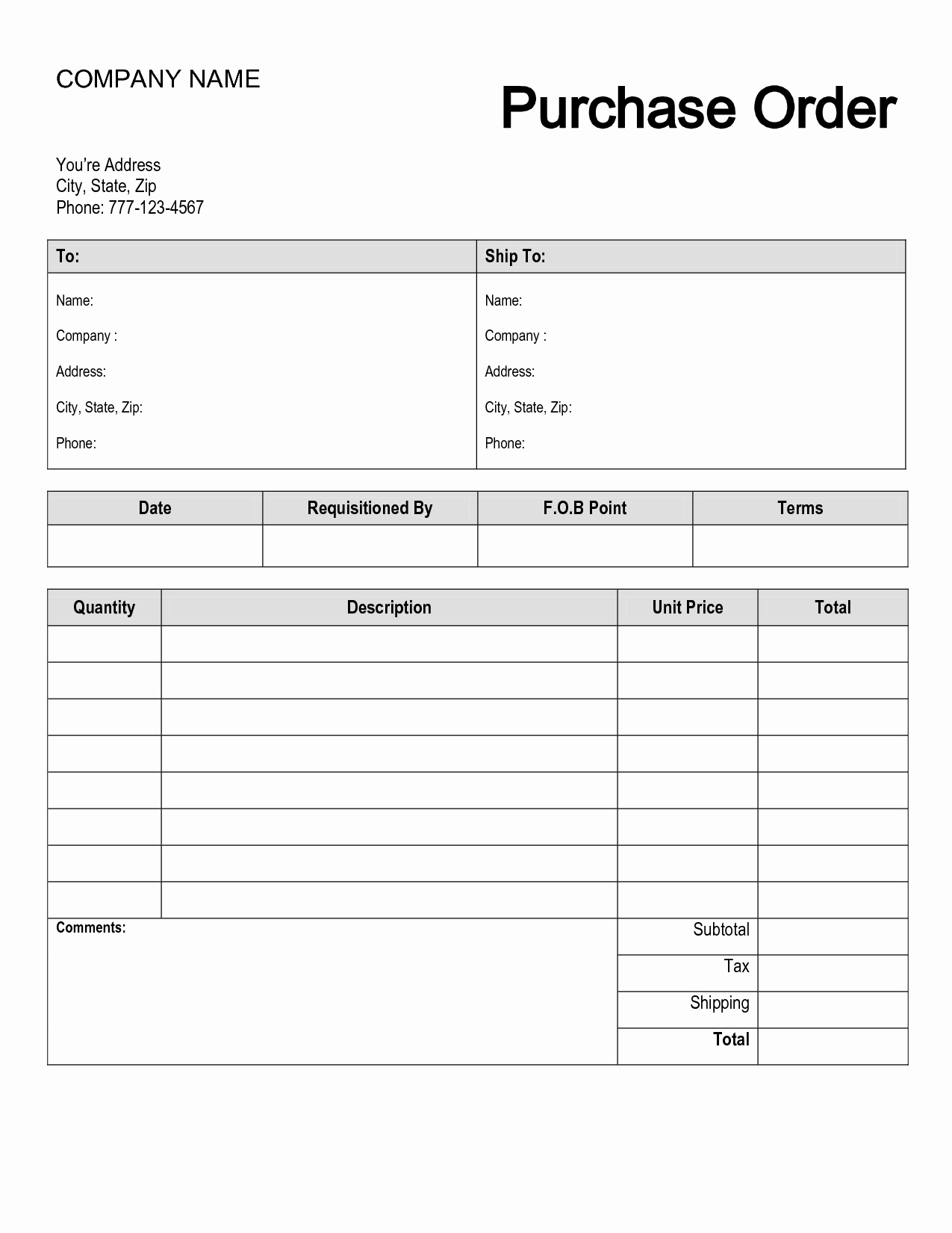 Simple Purchase Order Template