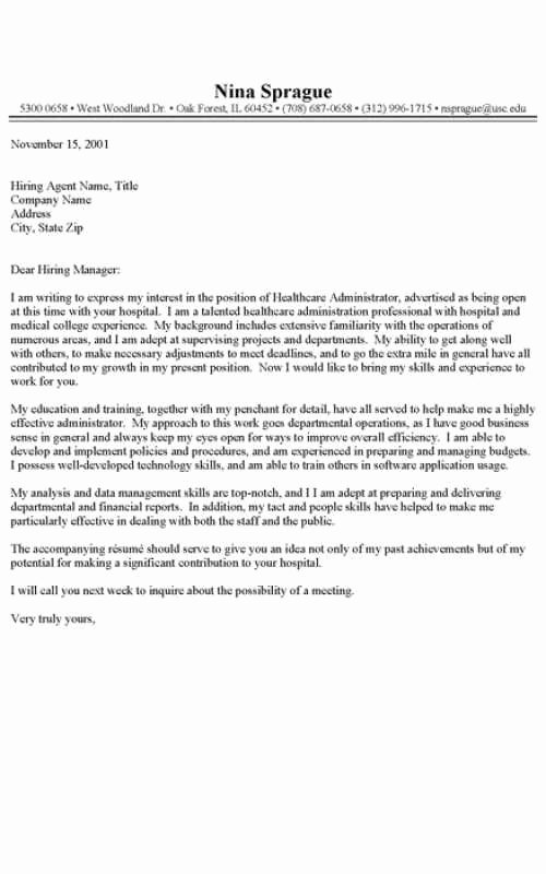 Healthcare Administration Cover Letter