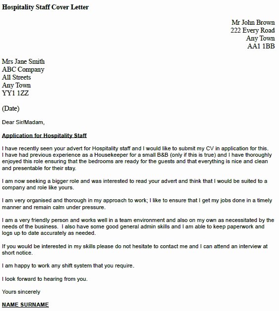 Hospitality Cover Letter Samples