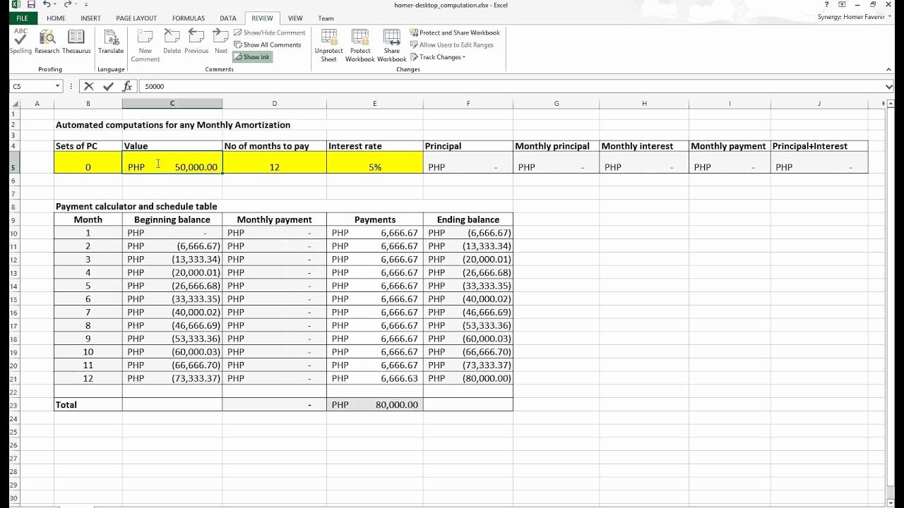 Capital Lease Amortization Schedule Excel Template