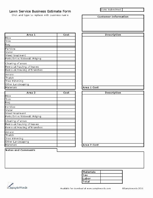 Free Lawn Care Bid Sheet Template Aulaiestpdm Blog