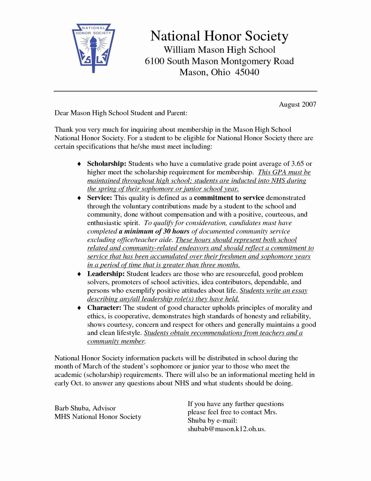 National Honor Society Resume