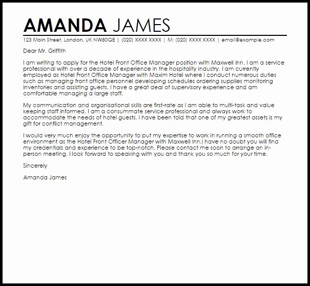 Hospitality Cover Letter Samples