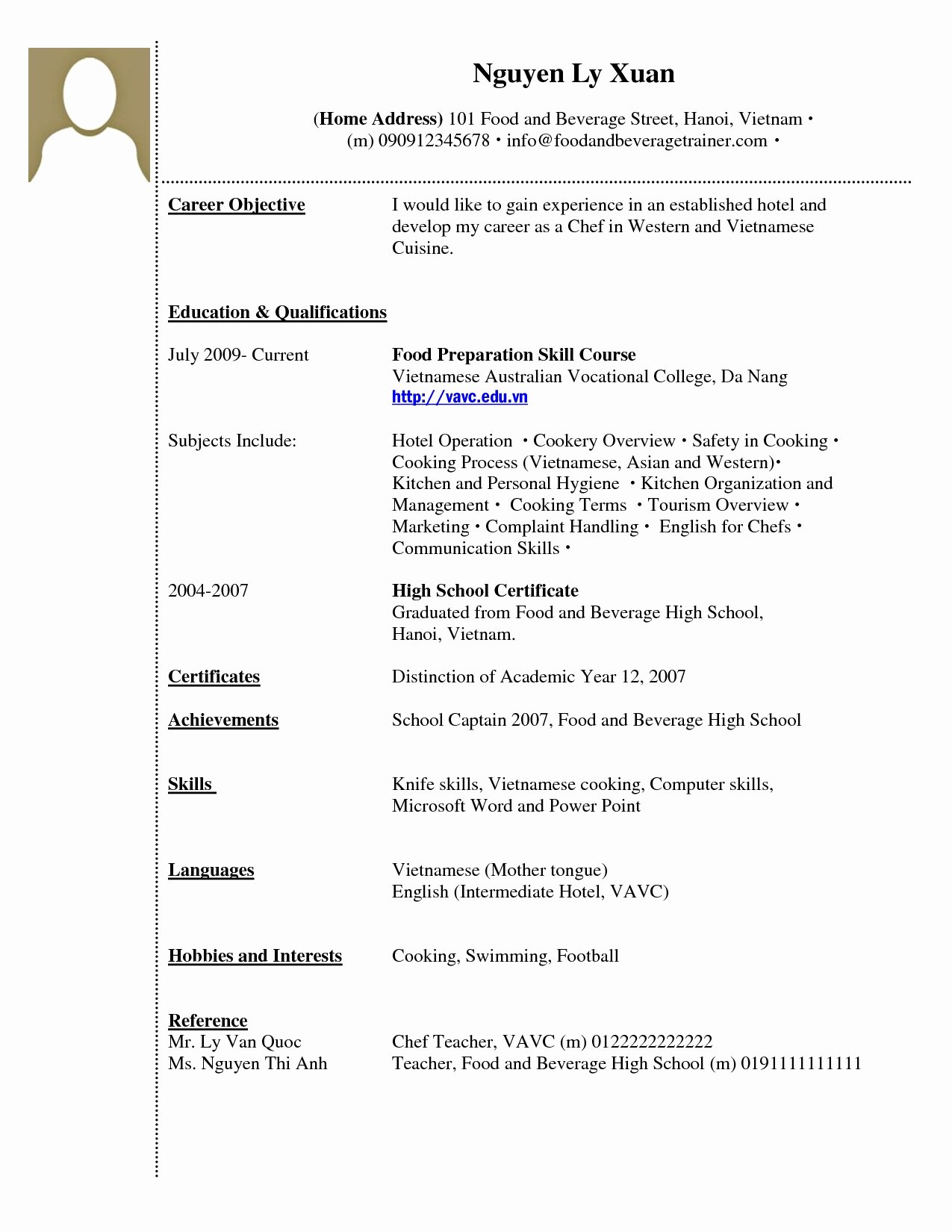 Internship Resume With No Experience