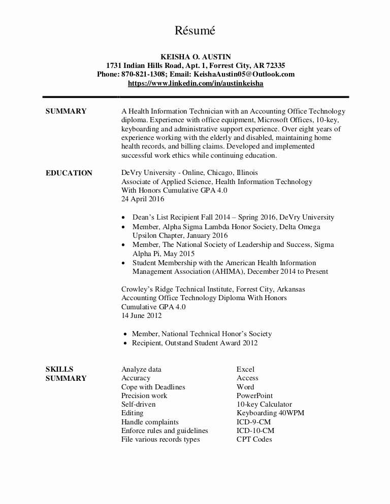 National Honor Society Resume