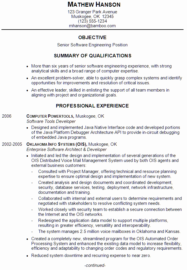 Software Engineer Resume Objectives Letter Example Template