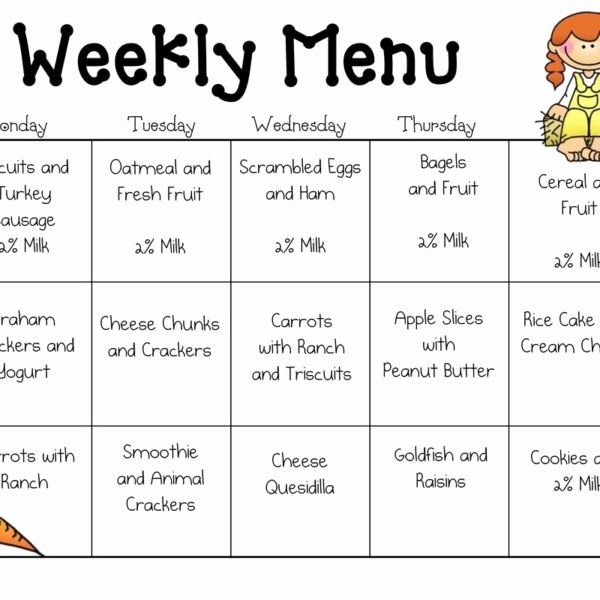 Weekly Menu Template For Daycare Letter Example Template