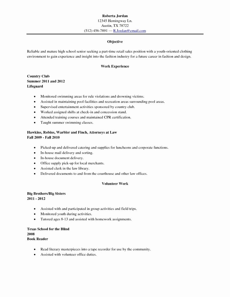 Resume For High School Senior