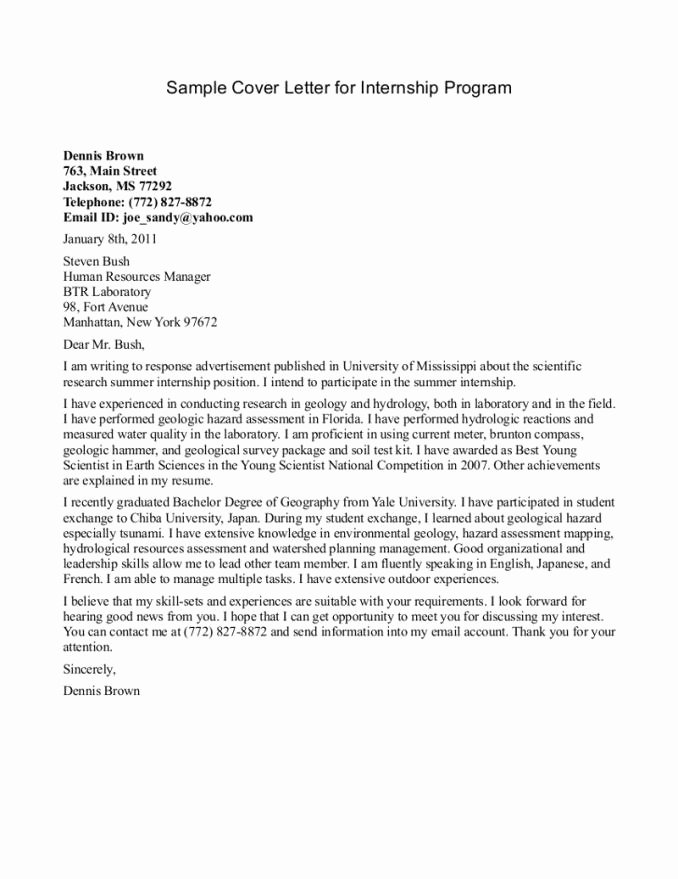 Cover Letter For Internship Malaysia 7 Internship Cover Letter 