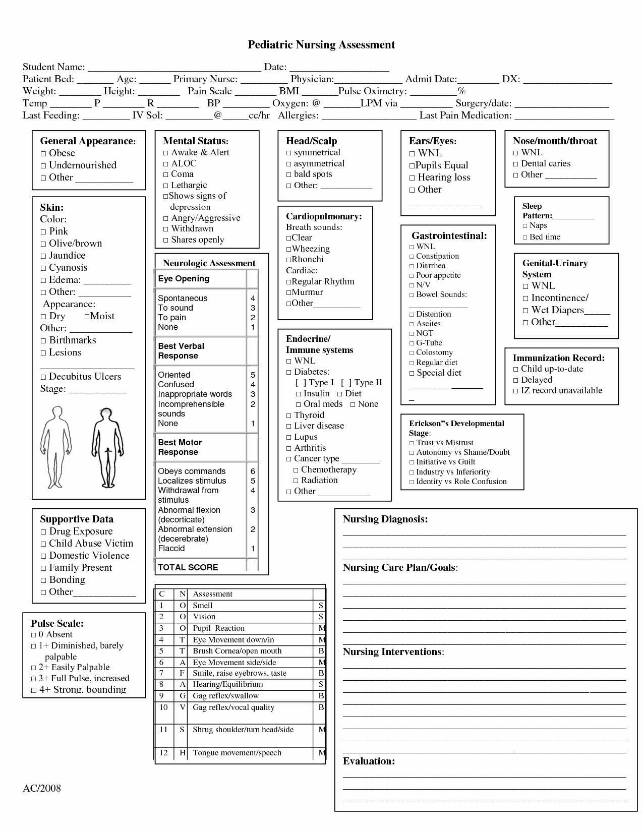Head To Toe Assessment Template