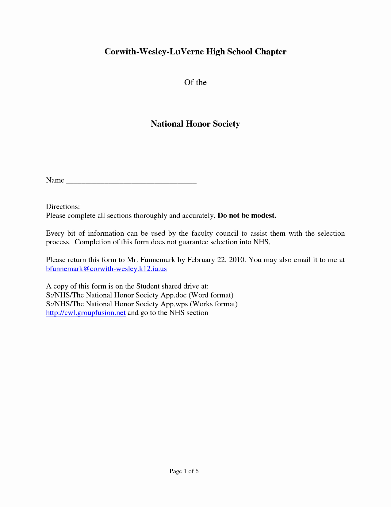 National Honor Society Resume Latter Example Template