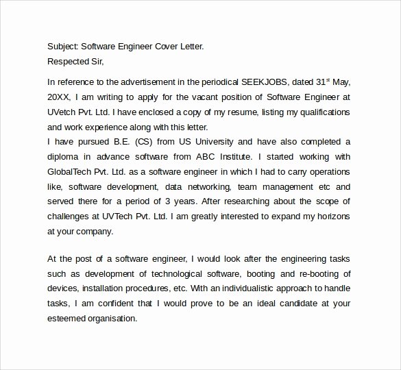 Cover Letter Software Engineer Intern Latter Example Template