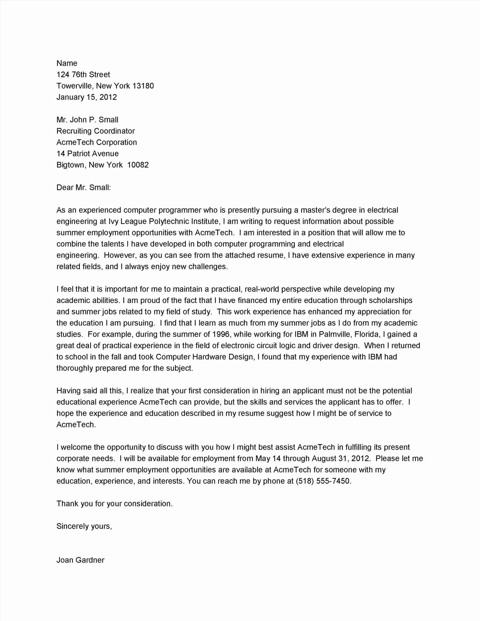 Cover Letter Software Engineer Intern Latter Example Template