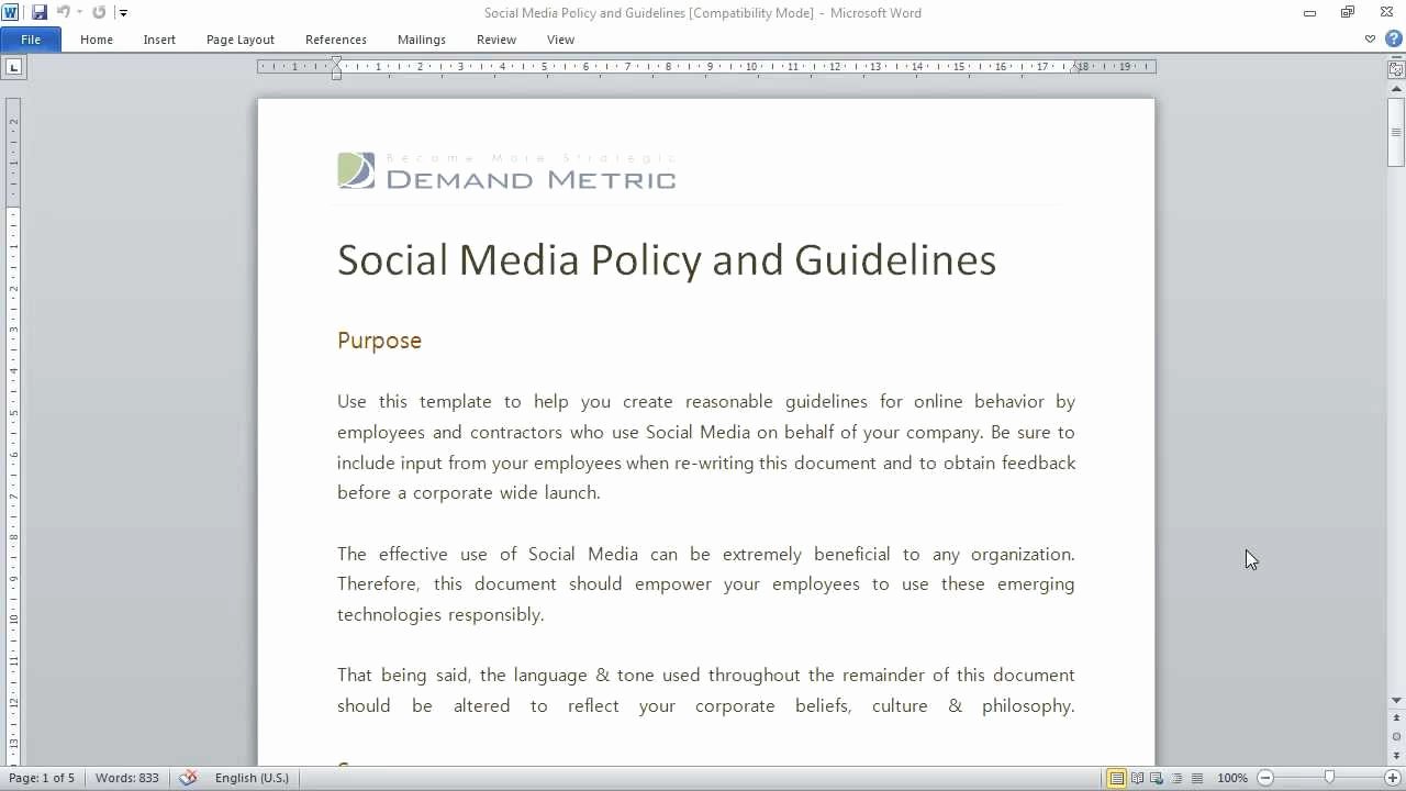 Social Media Policy Template Latter Example Template