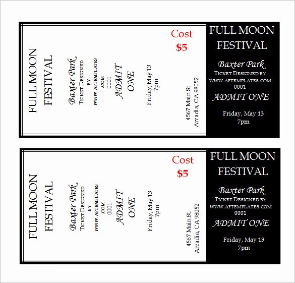 Event Ticket Template Word Letter Example Template