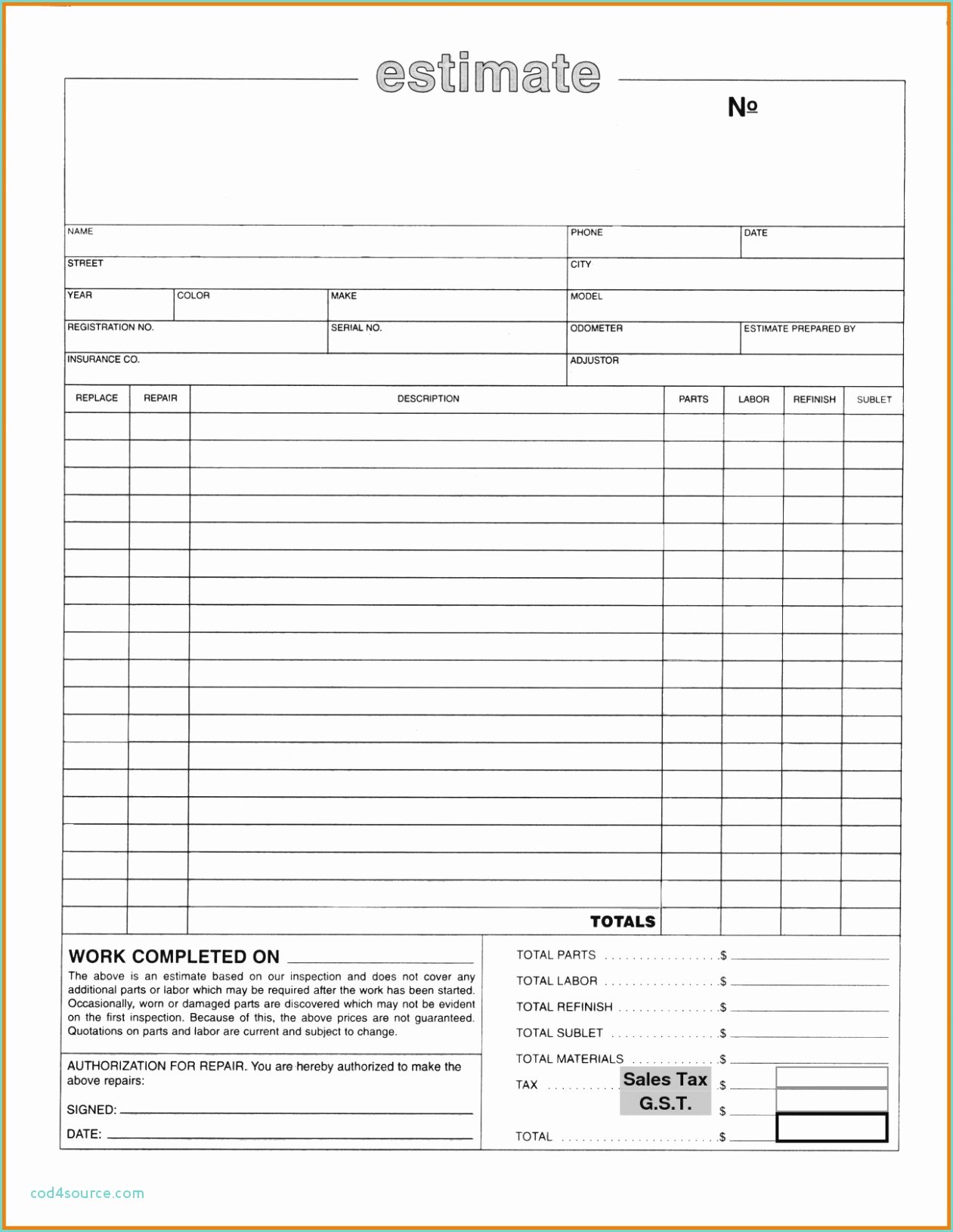 Printable Tree Service Estimate Template