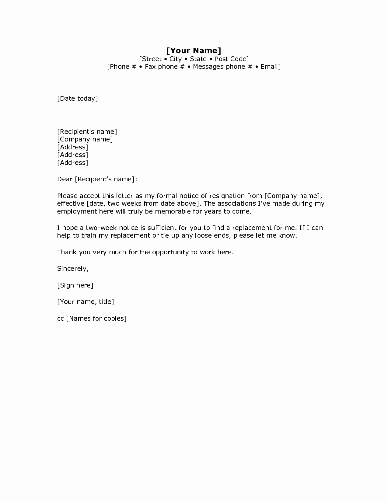 Good Letter Of Resignation Sample Resignation Letter